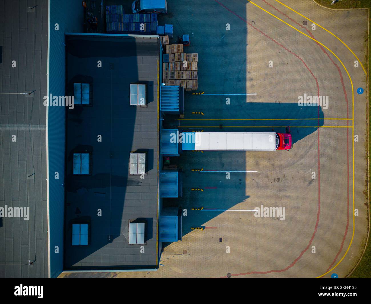Aerial view of goods warehouse. Logistics center in industrial city ...