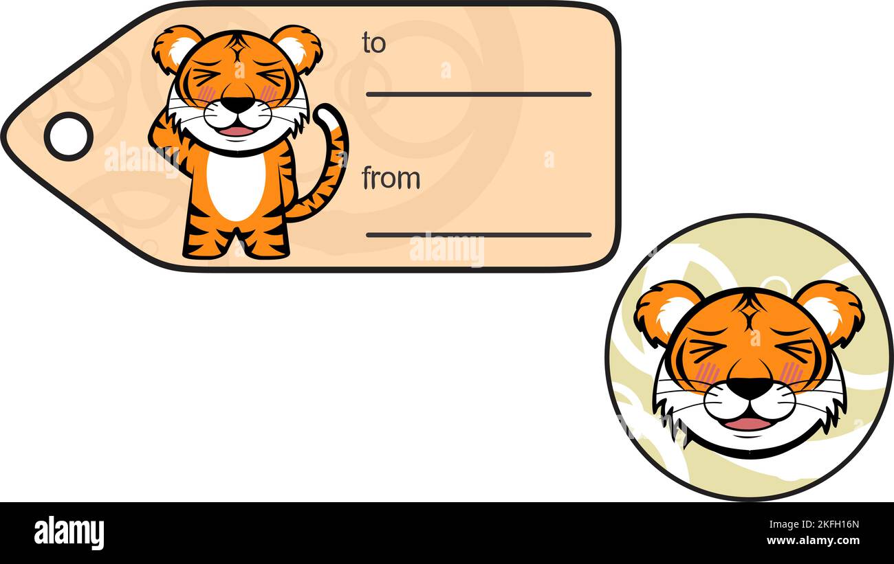 ashamed chubby tiger kid cartoon gift card sticker illustration in ...