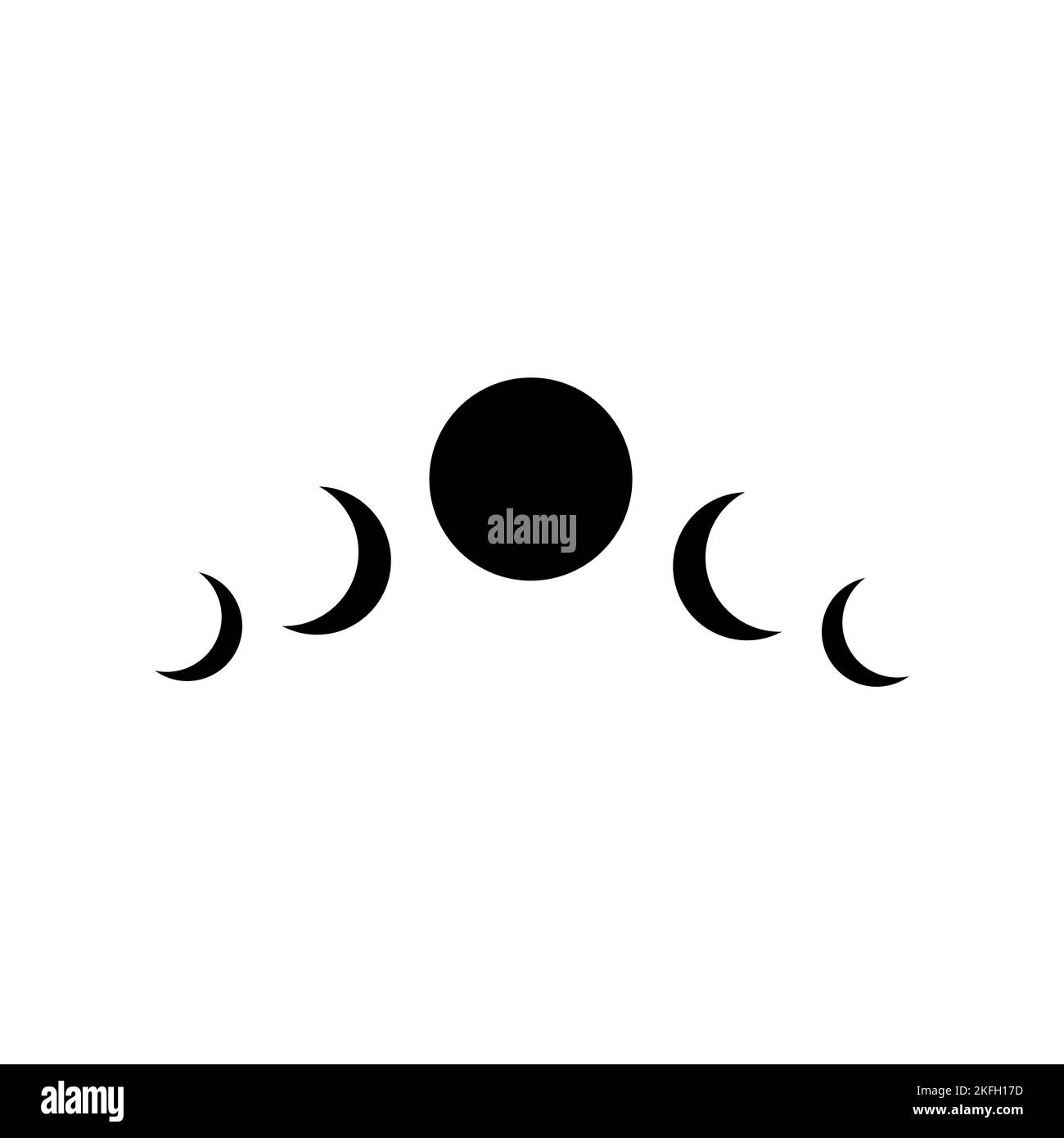 Vector moon phase illustration. Hand drawn black celestial moon phases ...