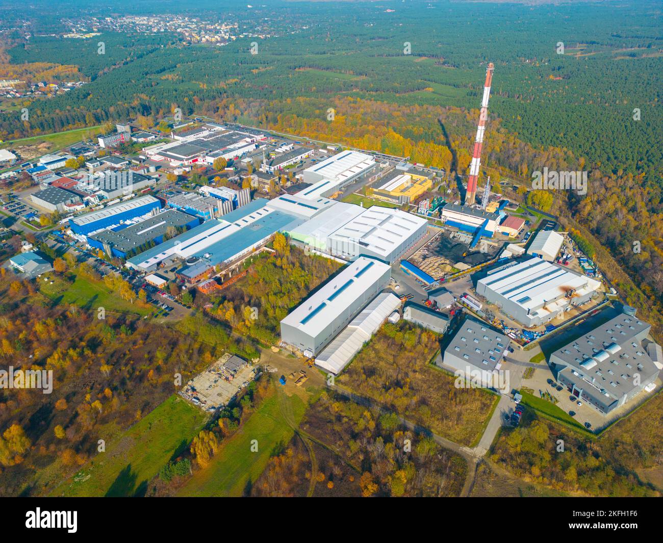 Aerial view of a warehouse or industrial plant or logistics center from ...