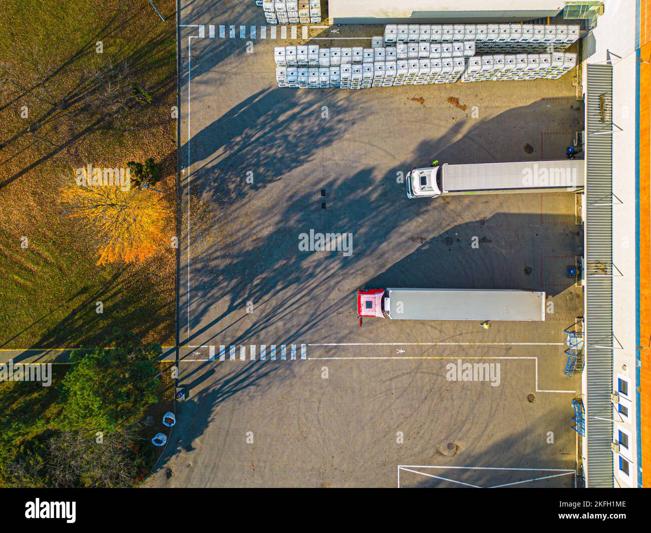 Aerial view of warehouse storages or industrial factory or logistics ...