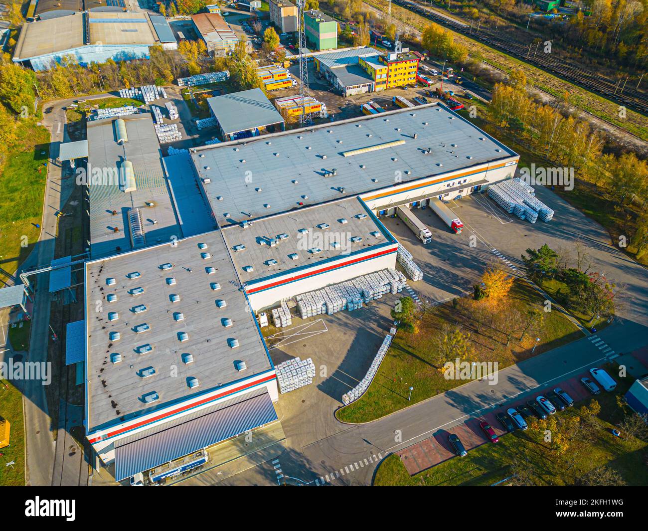aerial view of a warehouse of goods for online stores. Logistic center ...
