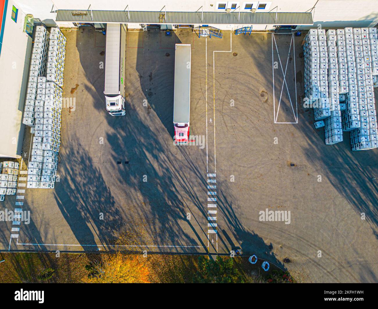 Aerial view of warehouse storages or industrial factory or logistics ...