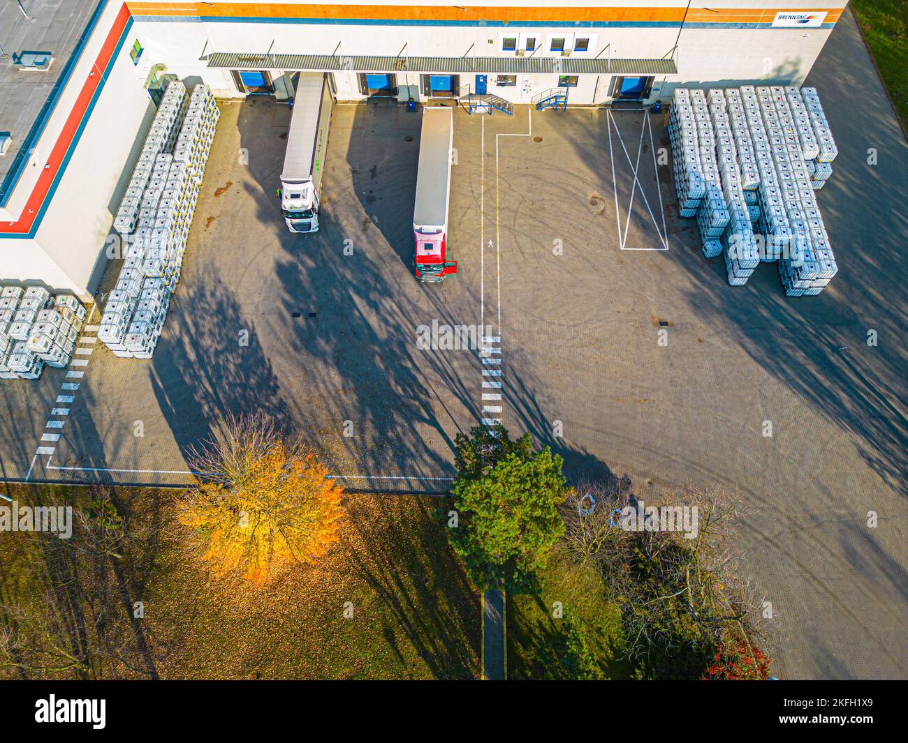 Aerial view of warehouse storages or industrial factory or logistics ...