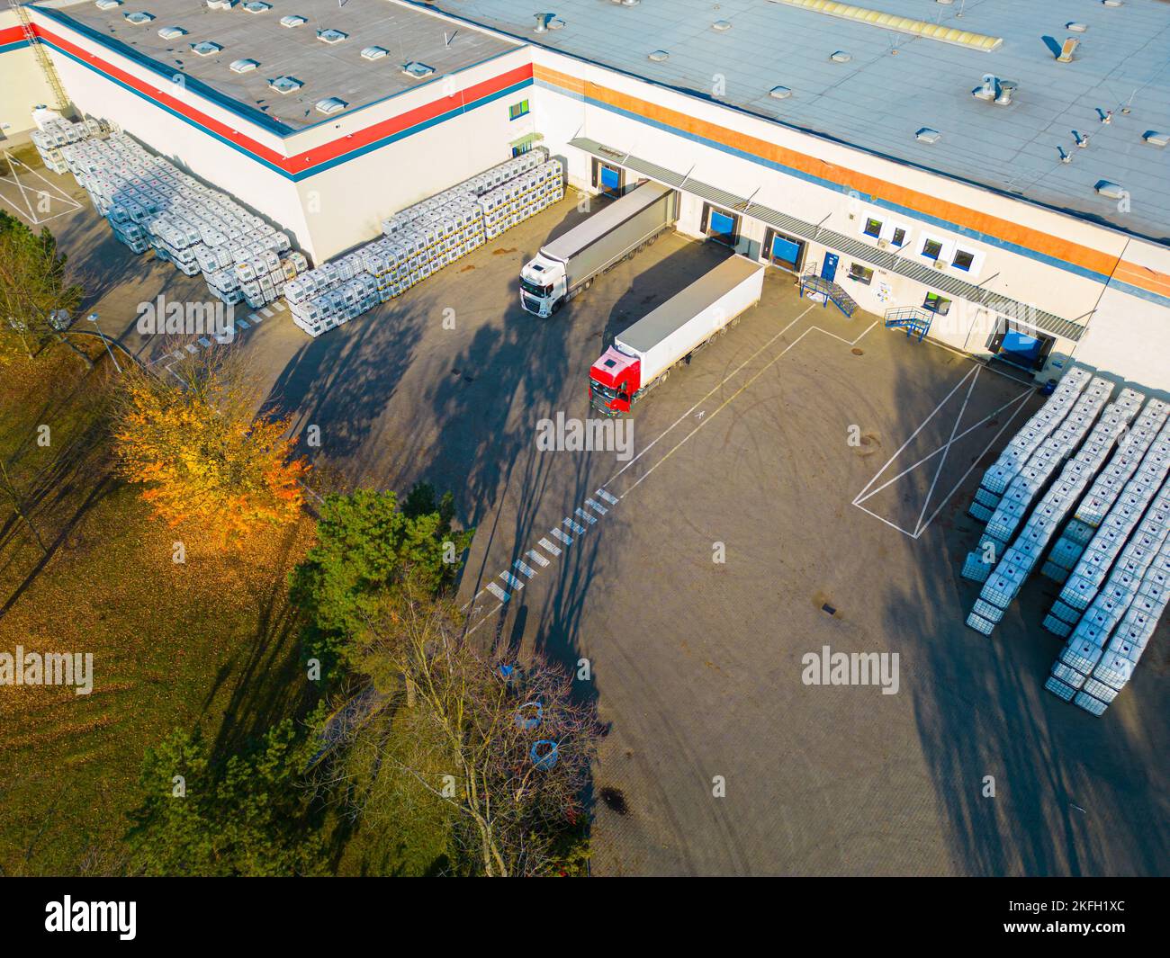 Aerial view of warehouse storages or industrial factory or logistics ...