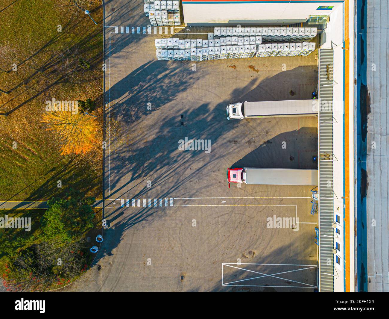 Aerial view of warehouse storages or industrial factory or logistics ...
