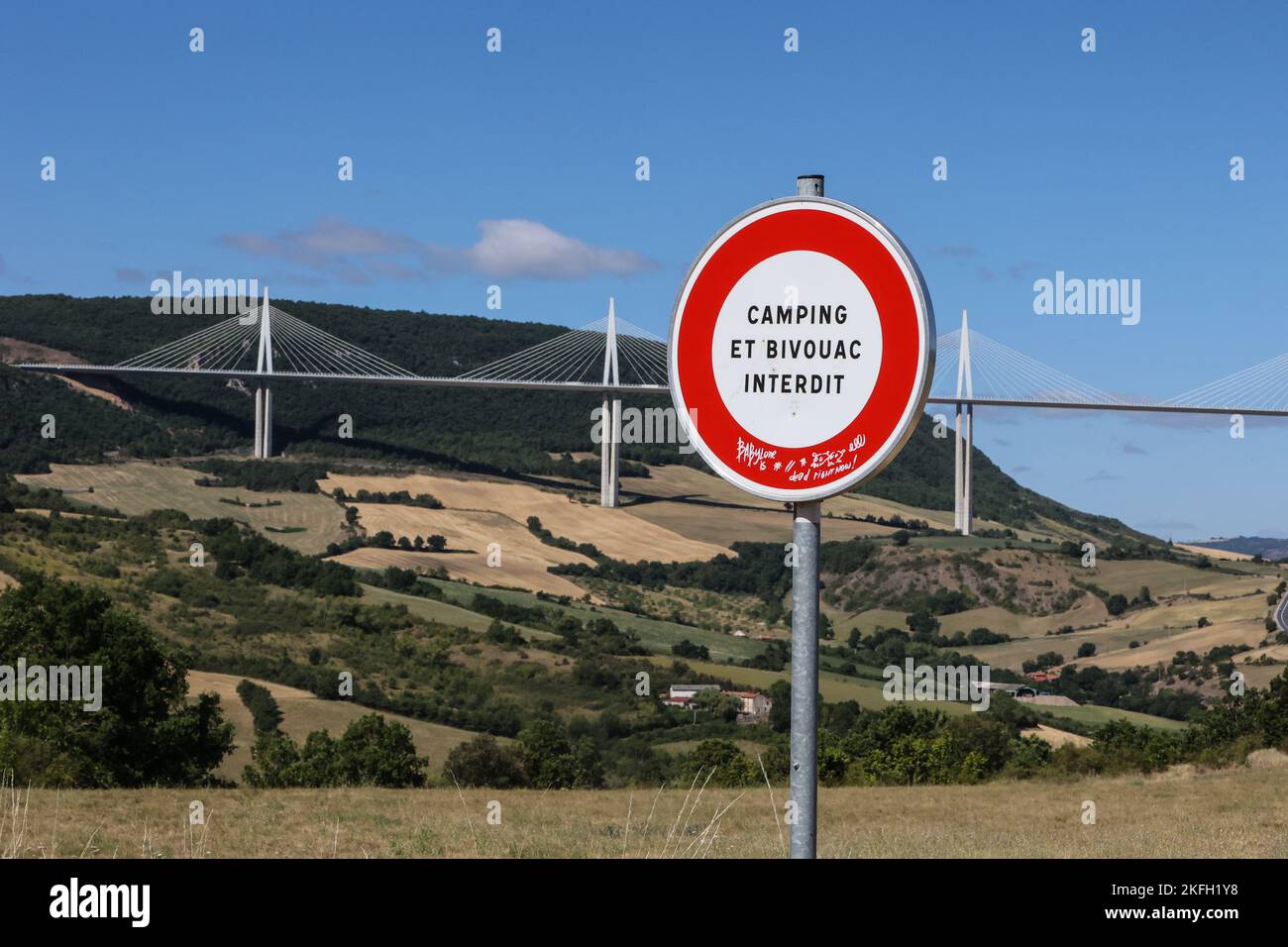 No camping,campervans,tents,signage,sign,with,views,of,The Millau ...