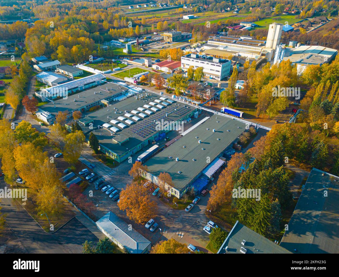 Aerial view of warehouse storages or industrial factory or logistics ...