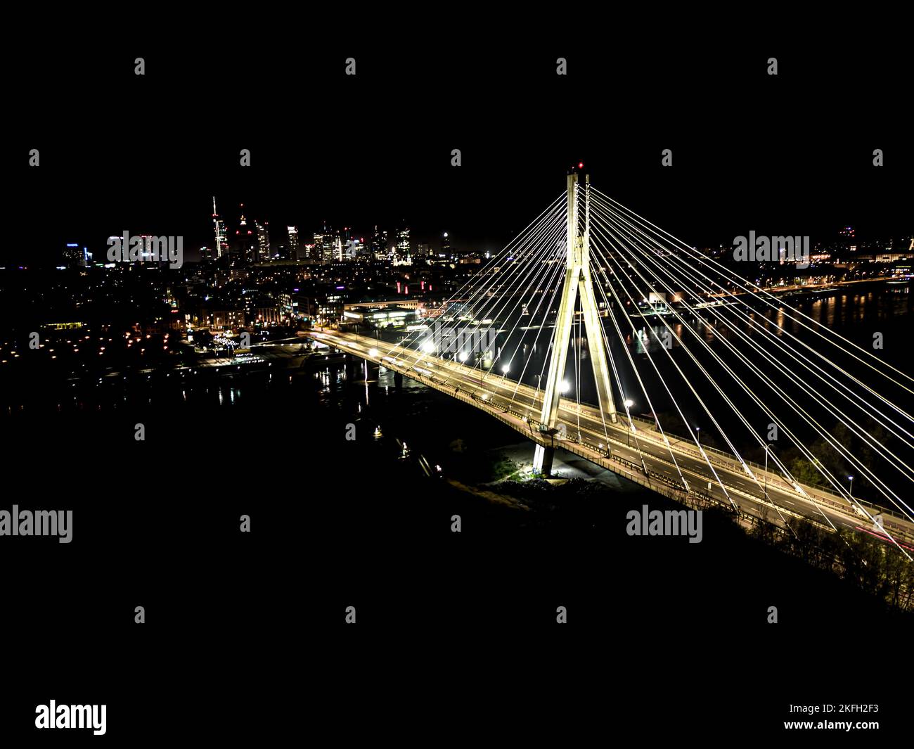 The Swietokrzyski Bridge over Vistula river, on modern cable-stayed ...