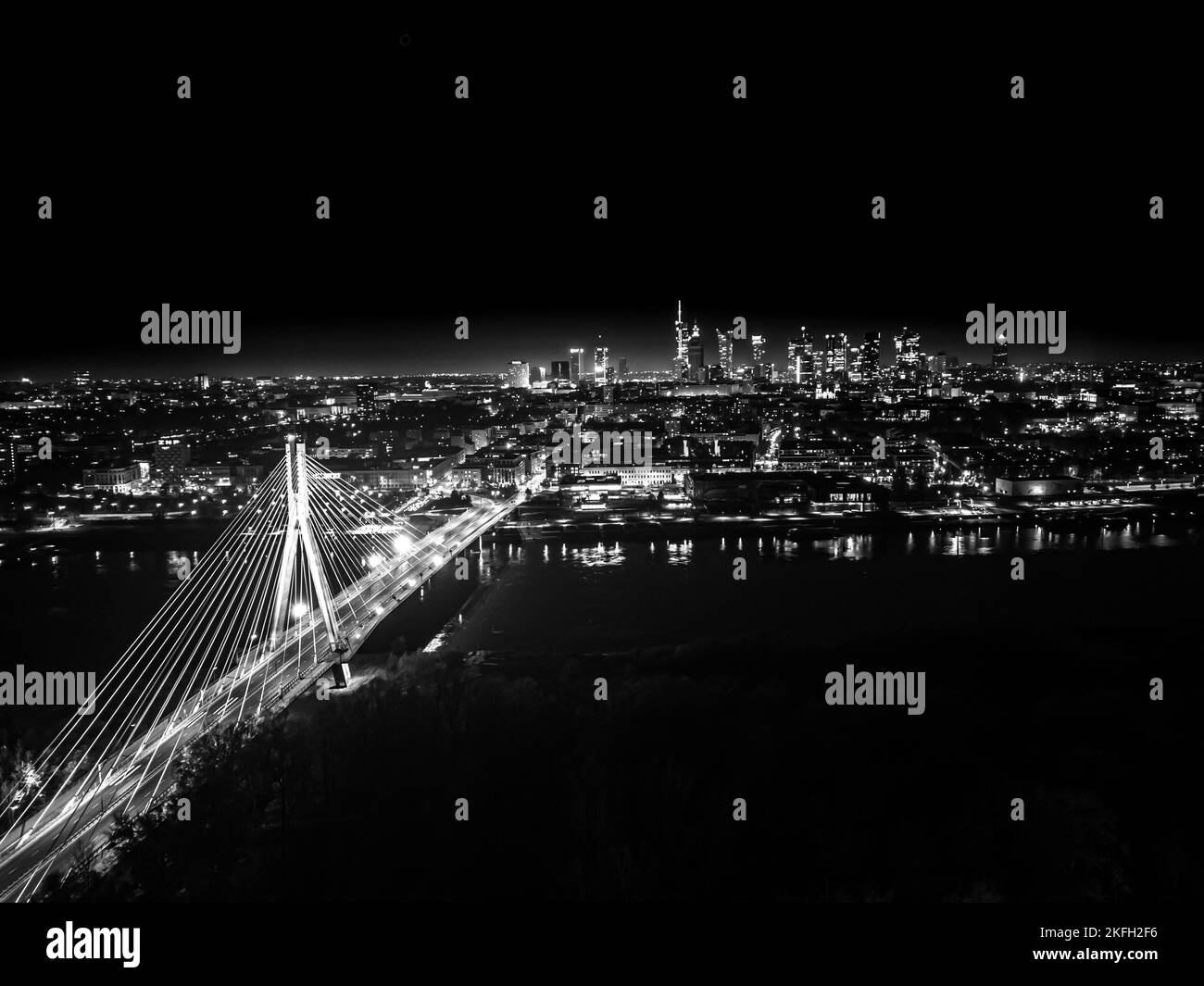 The Swietokrzyski Bridge over Vistula river, on modern cable-stayed ...