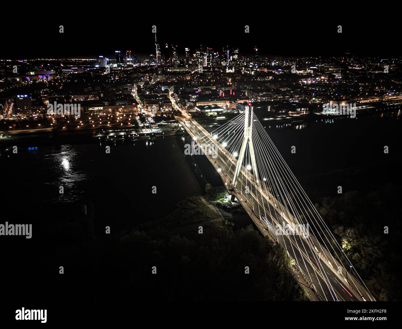The Swietokrzyski Bridge over Vistula river, on modern cable-stayed ...