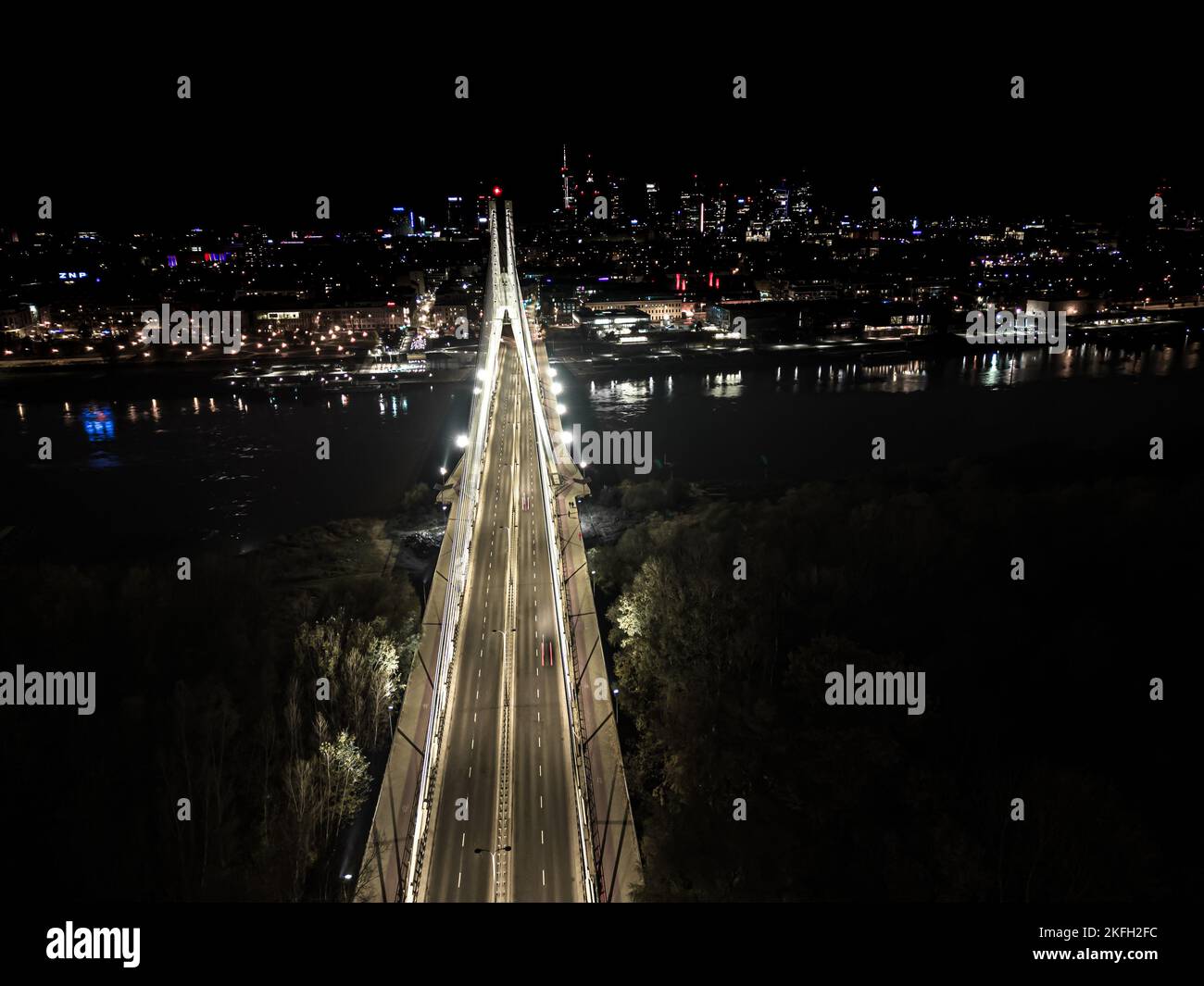 The Swietokrzyski Bridge over Vistula river, on modern cable-stayed ...
