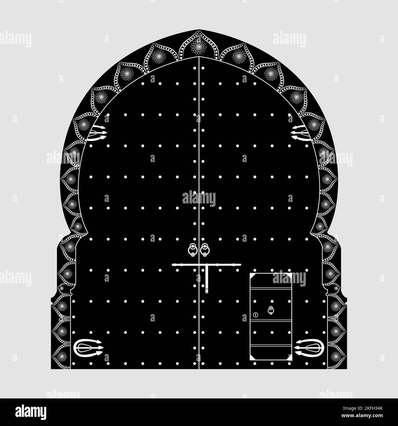 A vector design of an old antique traditional Moroccan door isolated on ...