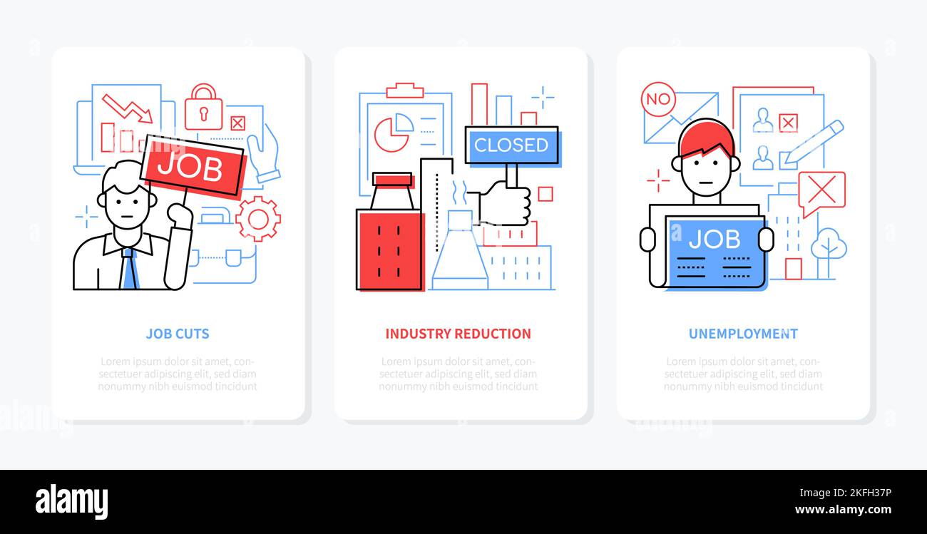 Job cuts and industry reduction - line design style banners set Stock ...