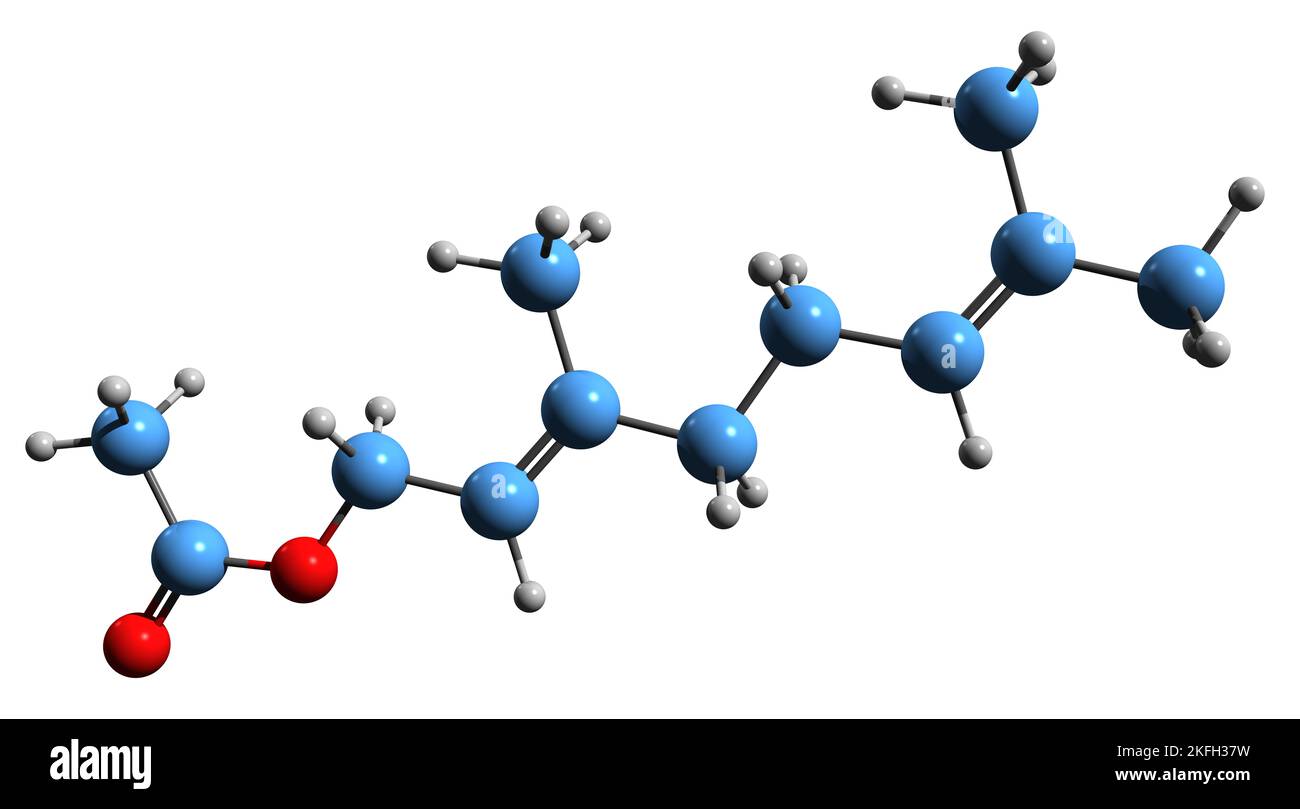 3D image of Geranyl acetate skeletal formula - molecular chemical ...