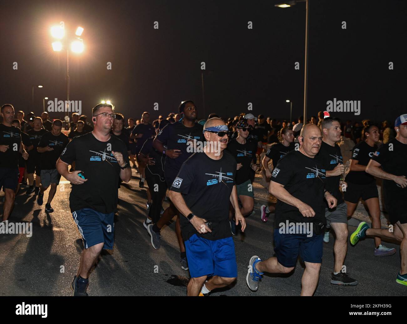 Members of Al Udeid Air Base, Qatar begin a run in celebration of the U ...