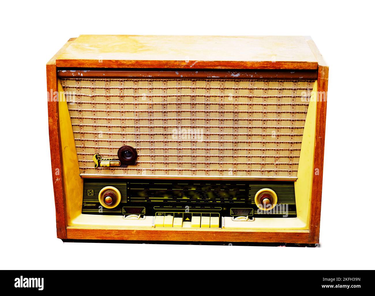 Vintage Soviet wooden retro radio receiver on white background Stock ...
