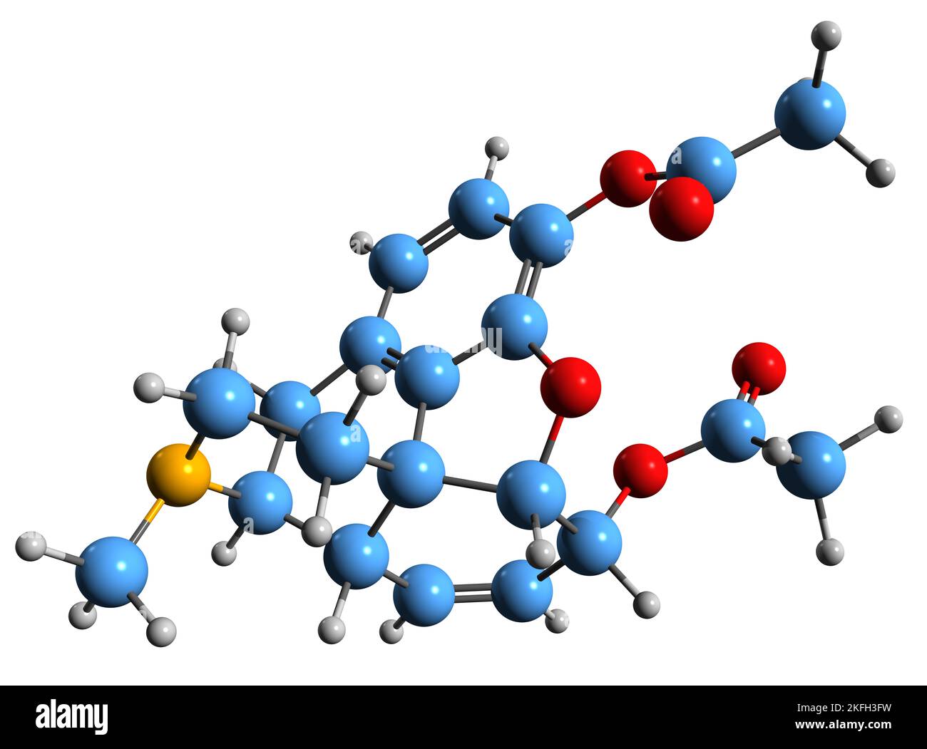 3D image of Heroin skeletal formula - molecular chemical structure of ...