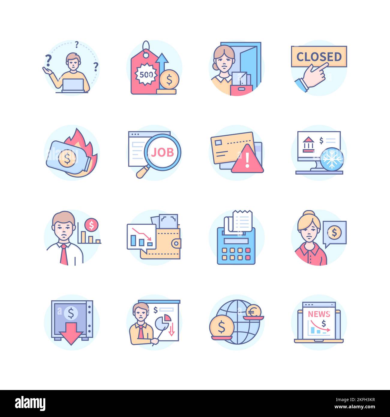 Financial and work problems - line design style icons set Stock Vector ...