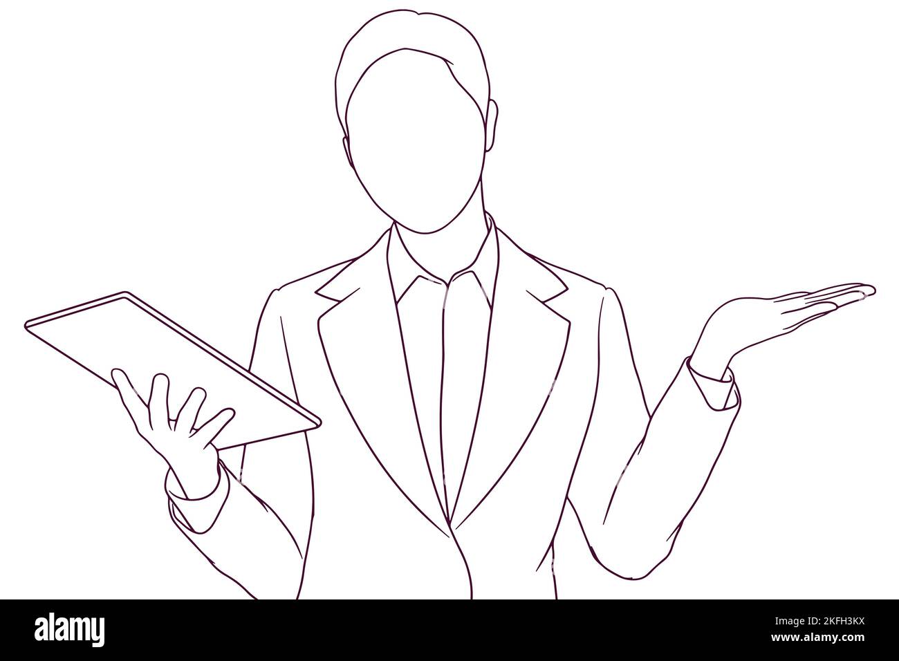 businesswoman showing presentation gesture hand drawn style vector ...
