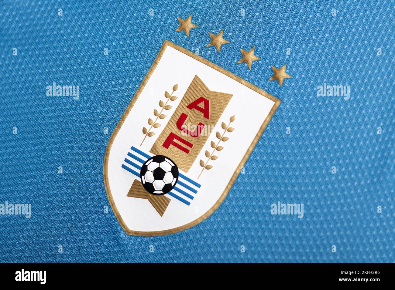 Close up of National Football team crest on home kit. FIFA World Cup ...