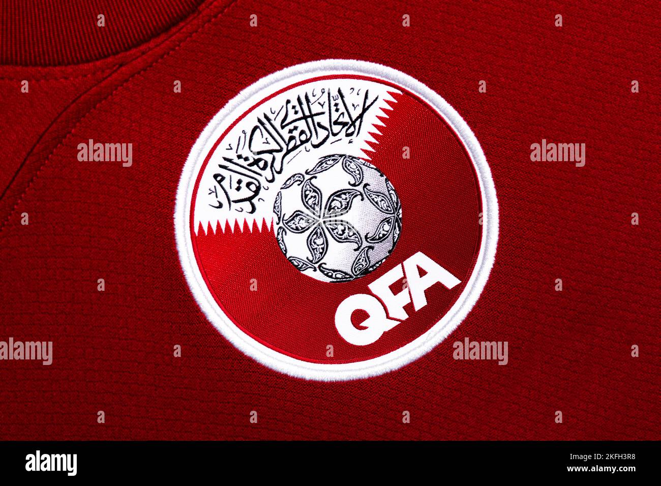 Close up of National Football team crest on home kit. FIFA World Cup ...