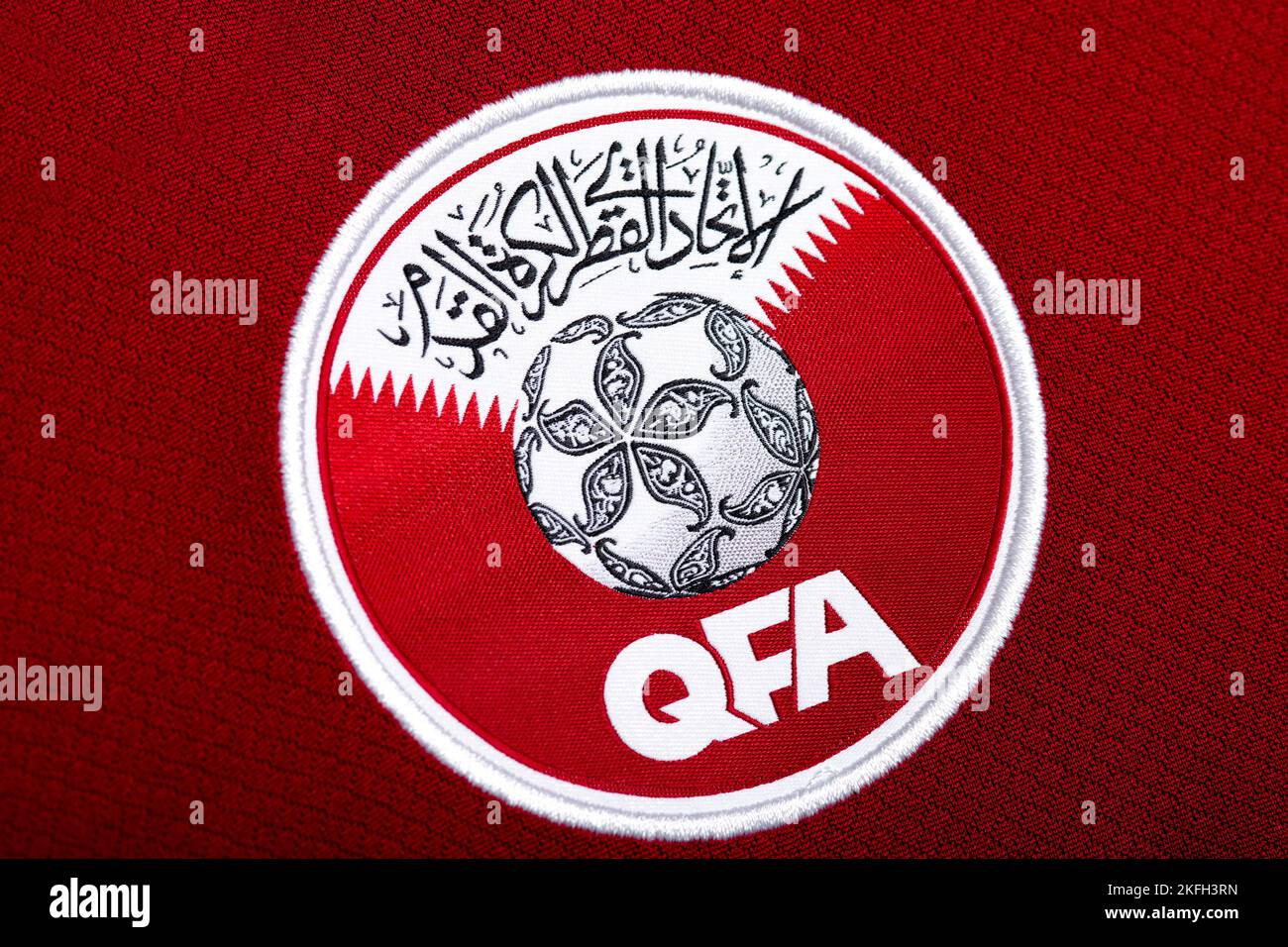 Close up of National Football team crest on home kit. FIFA World Cup ...