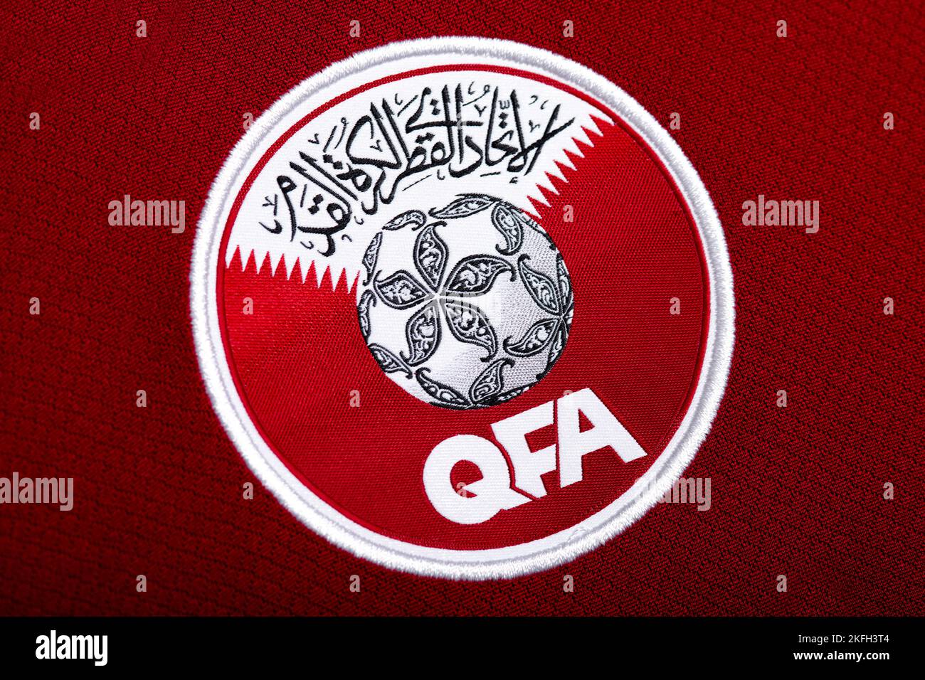 Close up of National Football team crest on home kit. FIFA World Cup ...