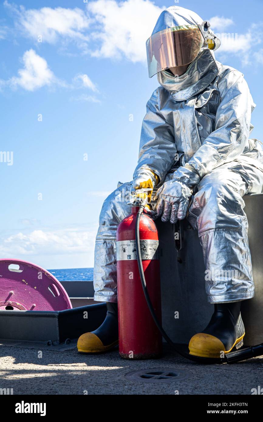 PHILIPPINE SEA (Sept. 16, 2022) Damage Controlman Fireman Dustin Groot ...