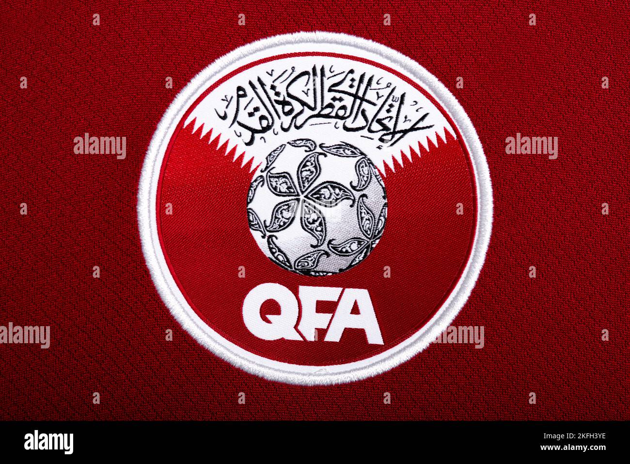 Close up of National Football team crest on home kit. FIFA World Cup ...