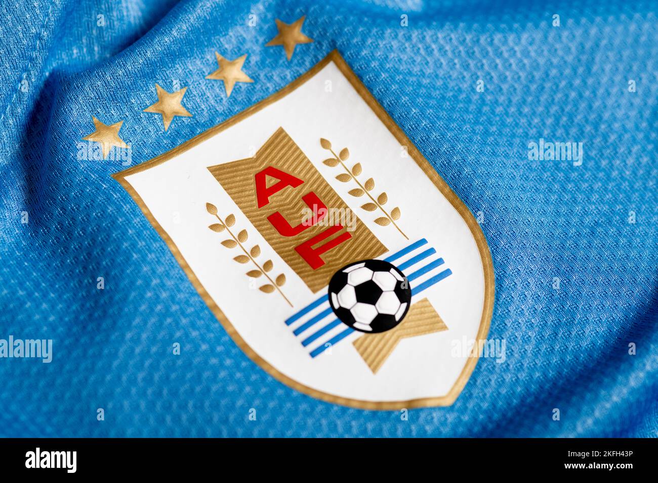 Close up of National Football team crest on home kit. FIFA World Cup ...