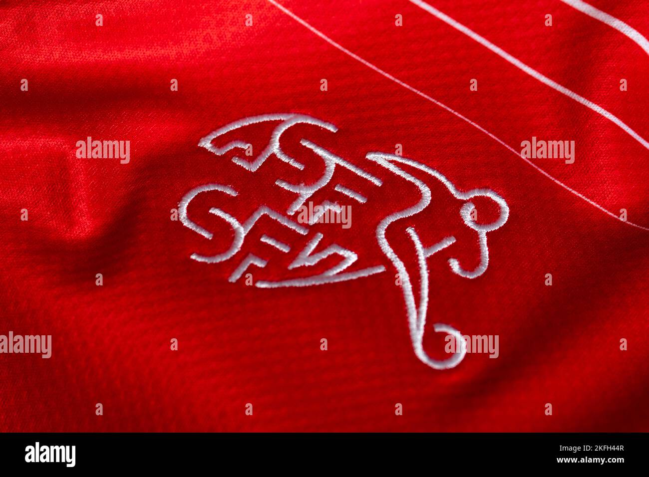 Close up of National Football team crest on home kit. FIFA World Cup ...