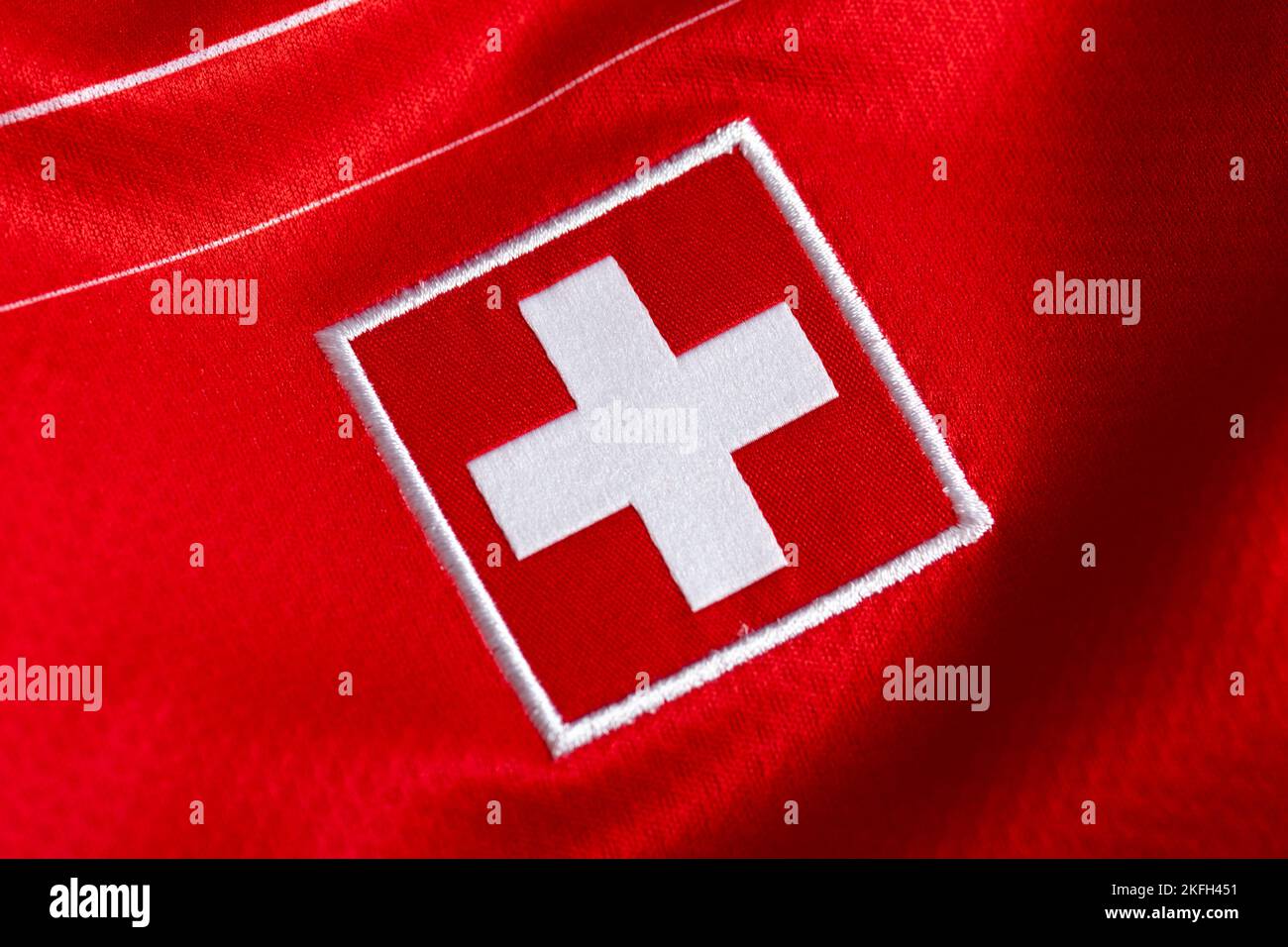 Close up of National Football team crest on home kit. FIFA World Cup ...