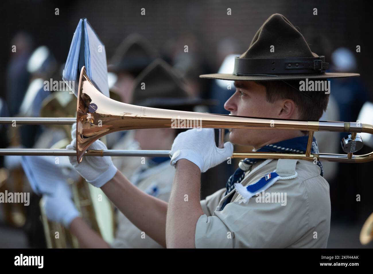 A group of Dutch musicians play in a ceremony during the anniversary of ...