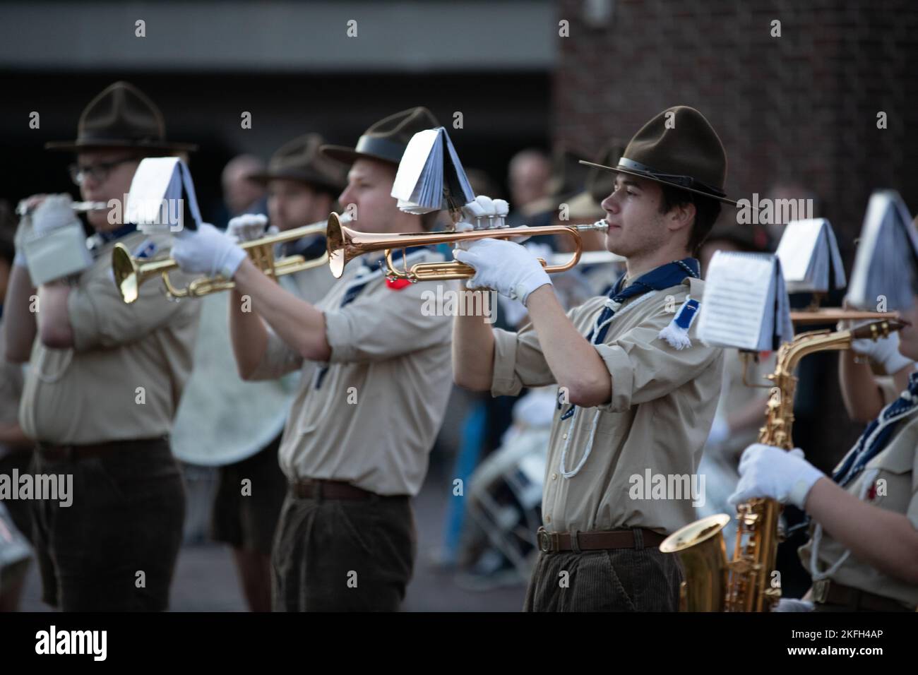 A group of Dutch musicians play in a ceremony during the anniversary of ...
