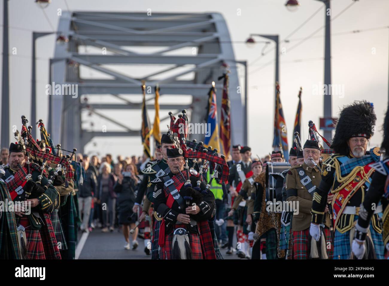 A group of British and Dutch musicians march for a parade during the ...