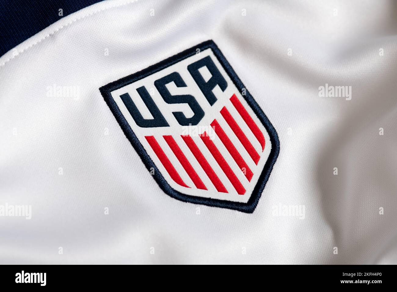 Close up of National Football team crest on home kit. FIFA World Cup ...