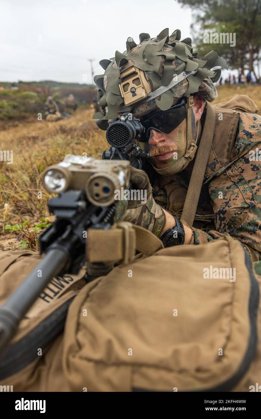U.S. Marine Corps Cpl. Eli Smith, a squad leader with Lima Company, 3rd Battalion, 25th Marine ...
