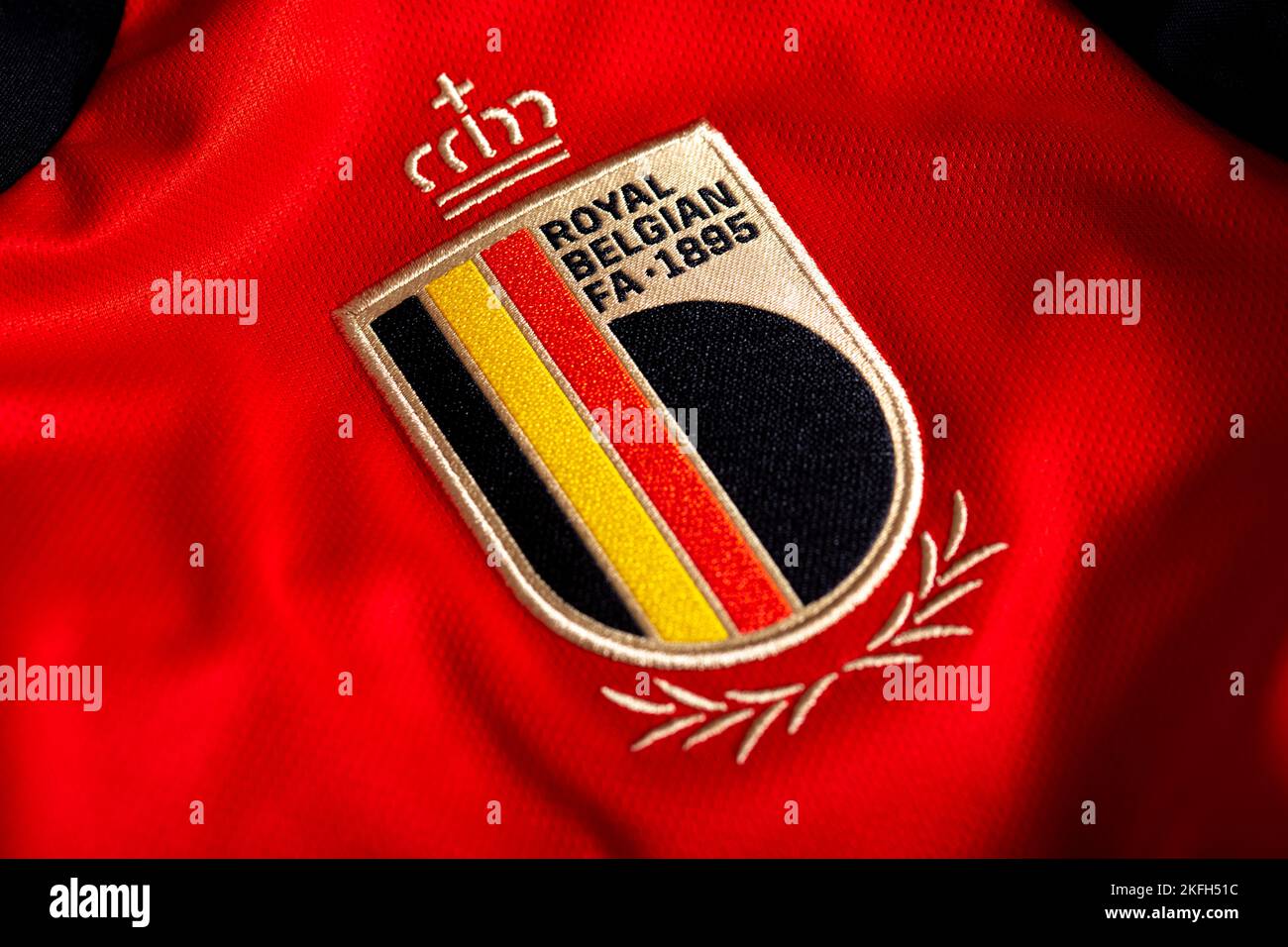 Close up of National Football team crest on home kit. FIFA World Cup ...