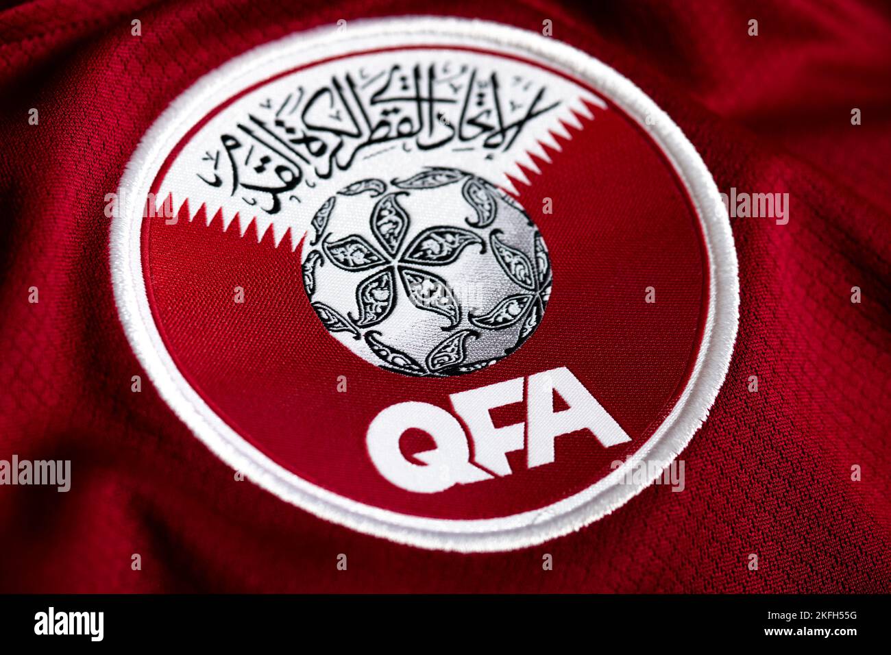 Close up of National Football team crest on home kit. FIFA World Cup ...