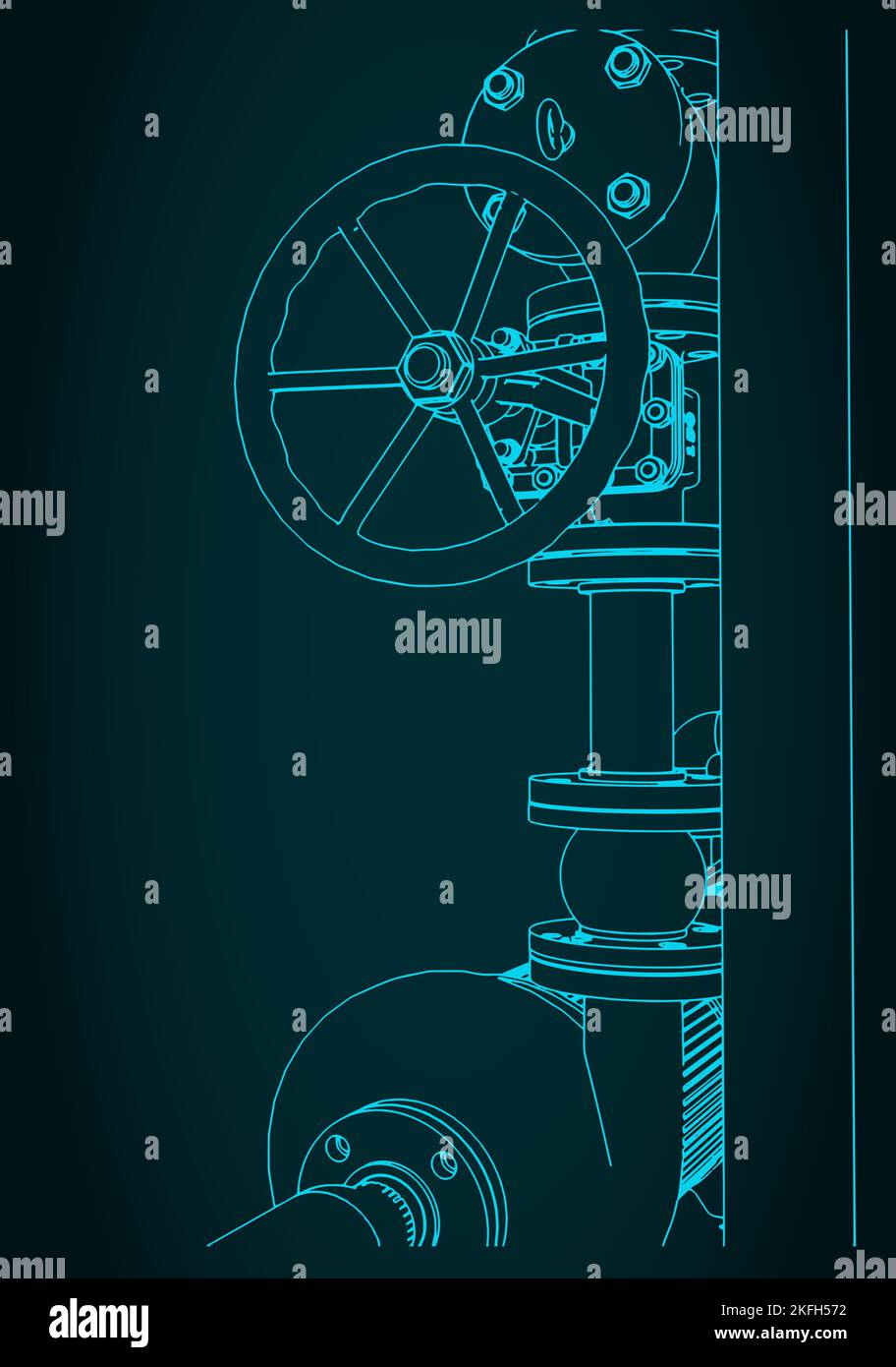 Stylized vector illustration of valve at the water pumping station ...