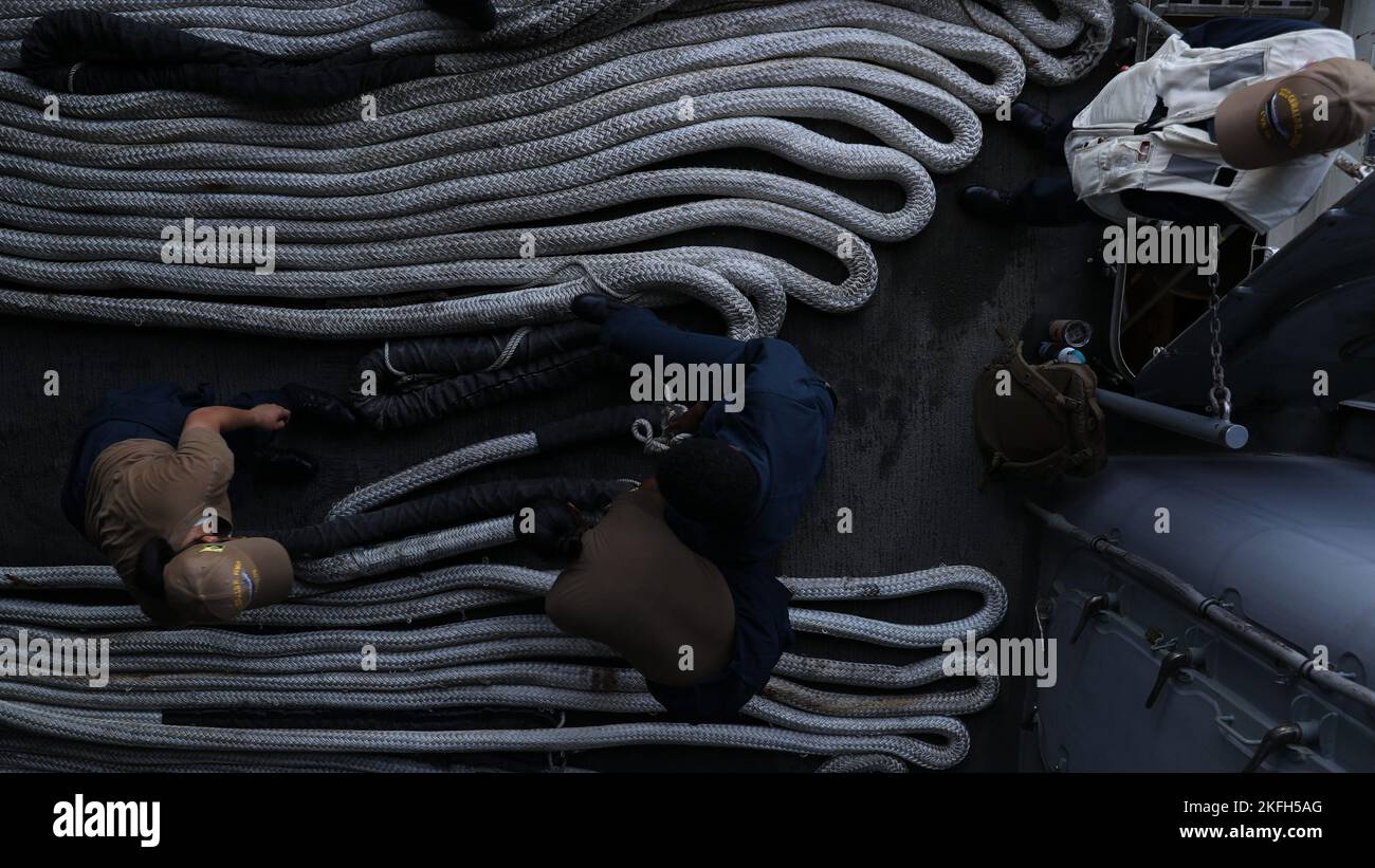Sailors assigned to USS Gerald R. Ford’s (CVN 78) deck department, fake ...