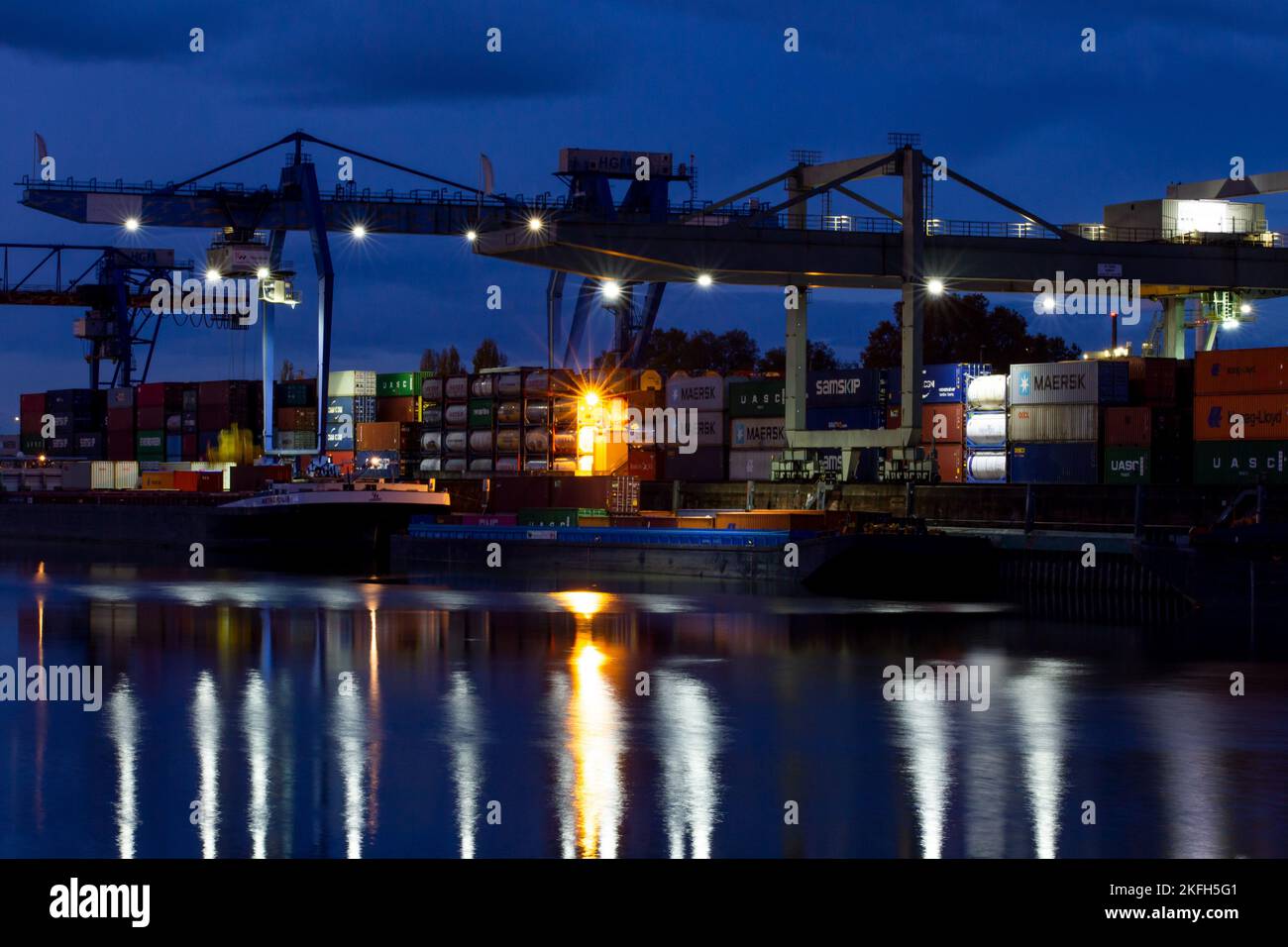 The port of Mannheim at night. The Port of Mannheim is one of the most ...
