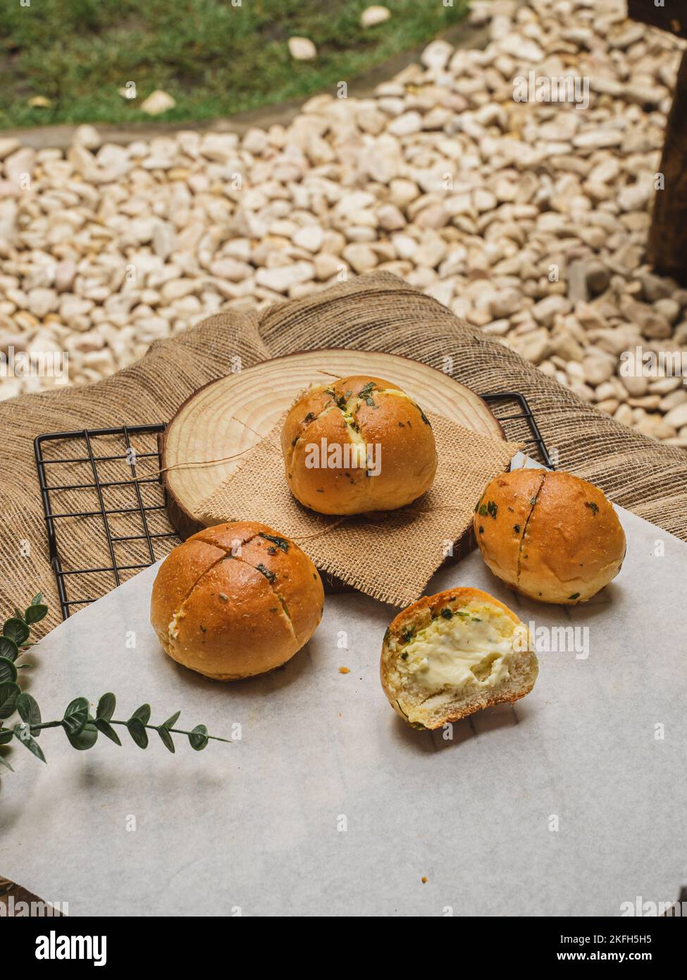 A closeup of freshly baked buns on a rural table Stock Photo - Alamy