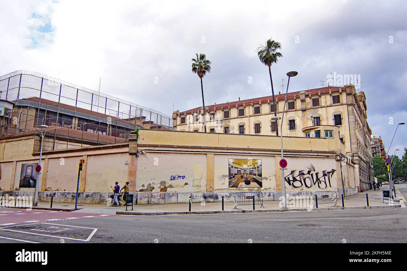 Exterior and interior of the old La Modelo prison in Barcelona ...
