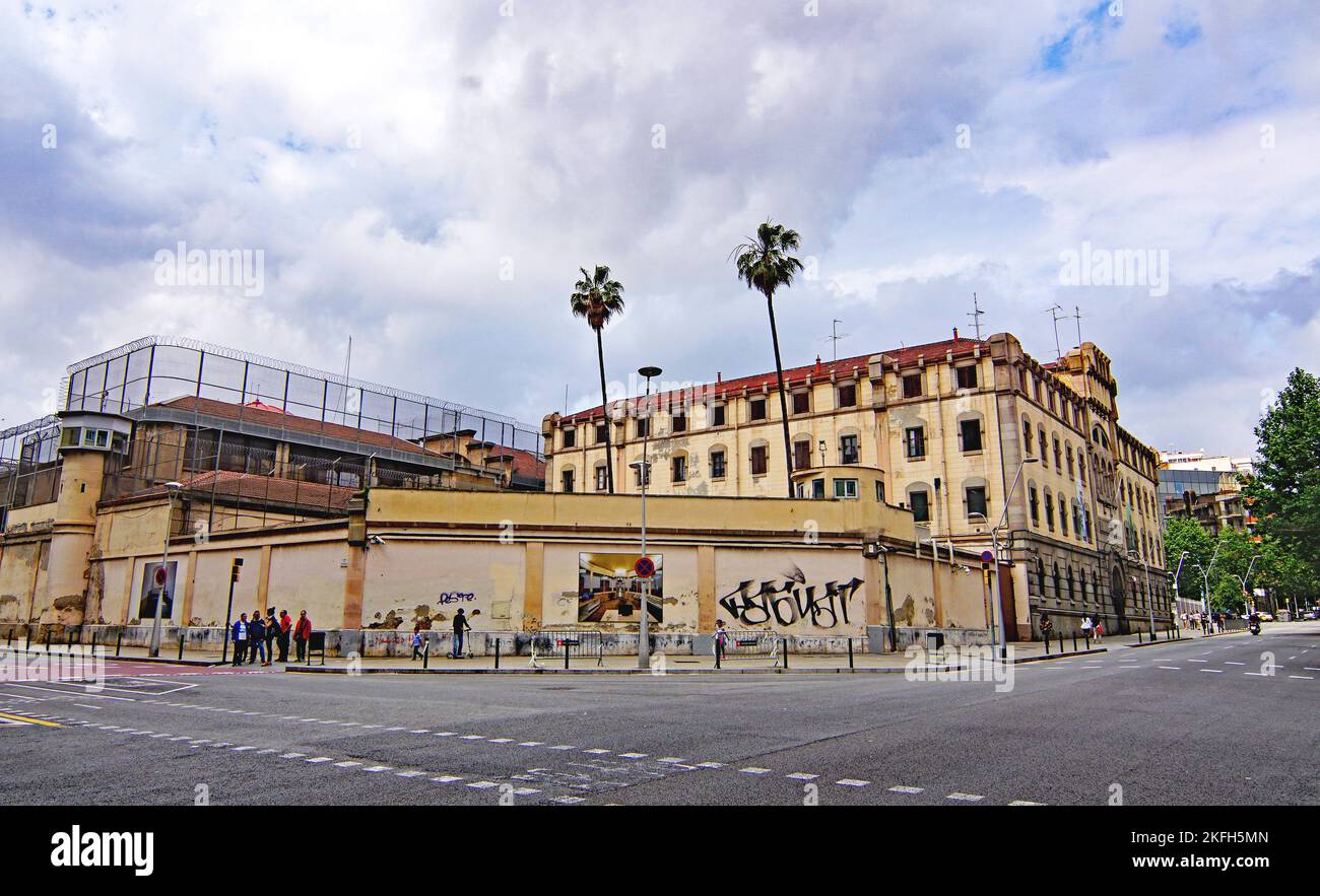 Exterior and interior of the old La Modelo prison in Barcelona ...
