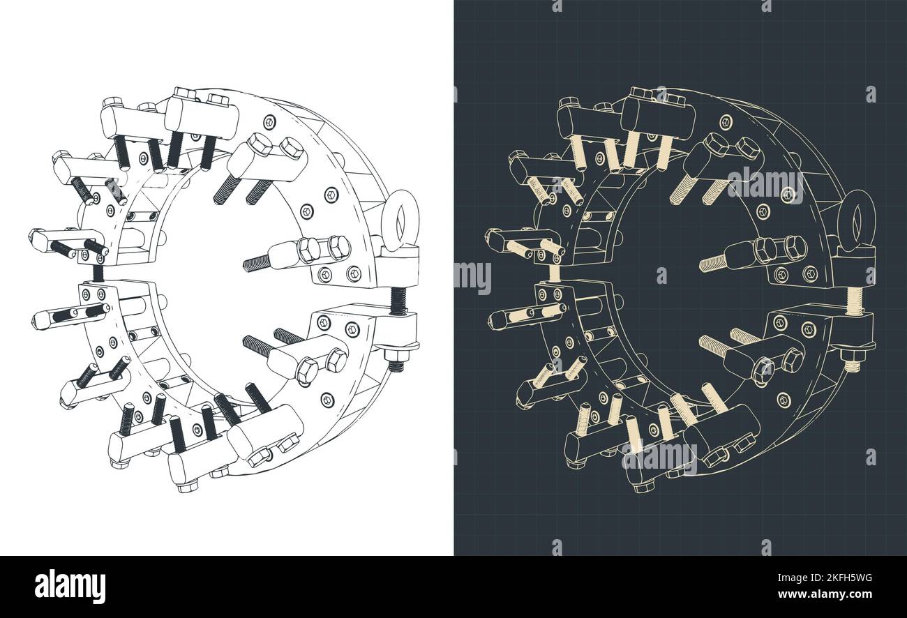 Stylized vector illustrations of blueprints of pipe clamps Stock Vector ...