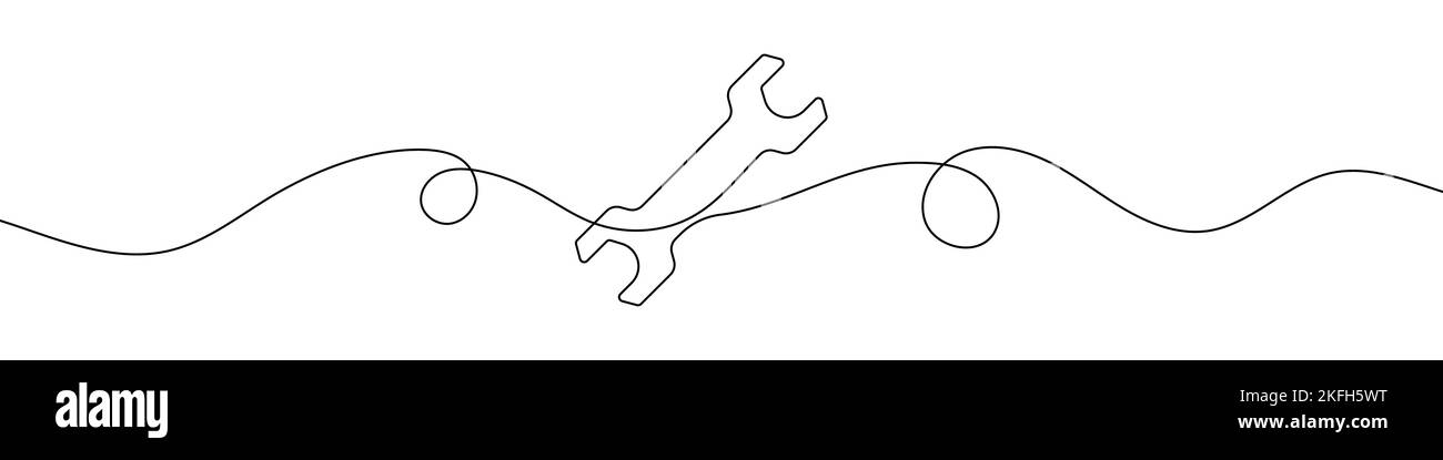 Wrench in continuous line drawing style. Line art of wrench icon ...