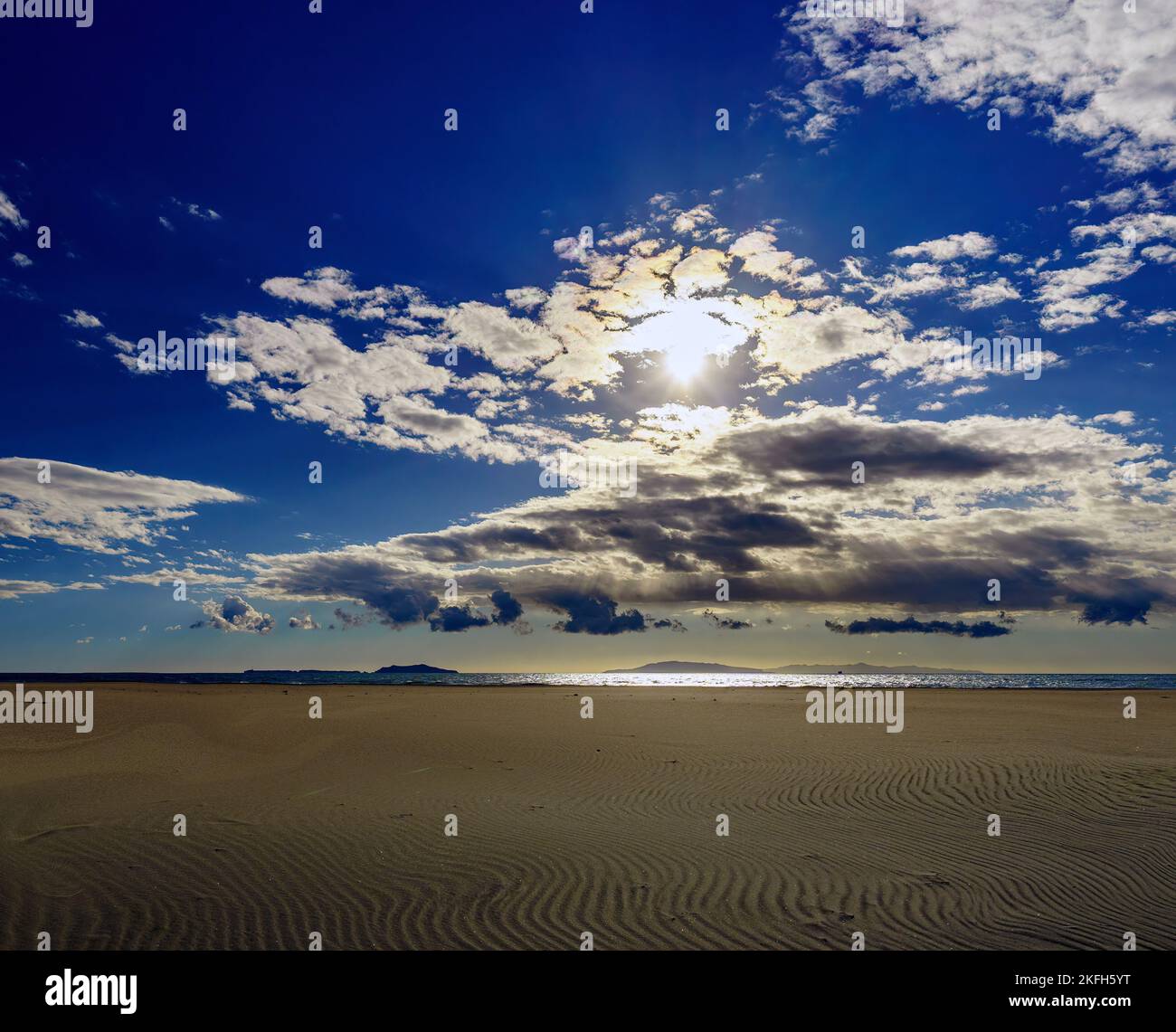 A beautiful shot of a sunset on a beach at the Channel Islands at ...