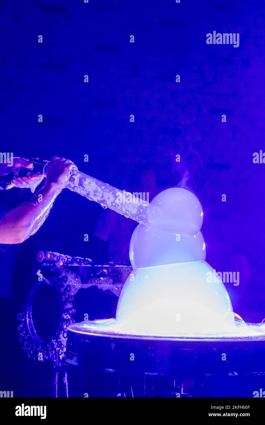 Bubble show for birthday party. Professional presentation with blowing ...